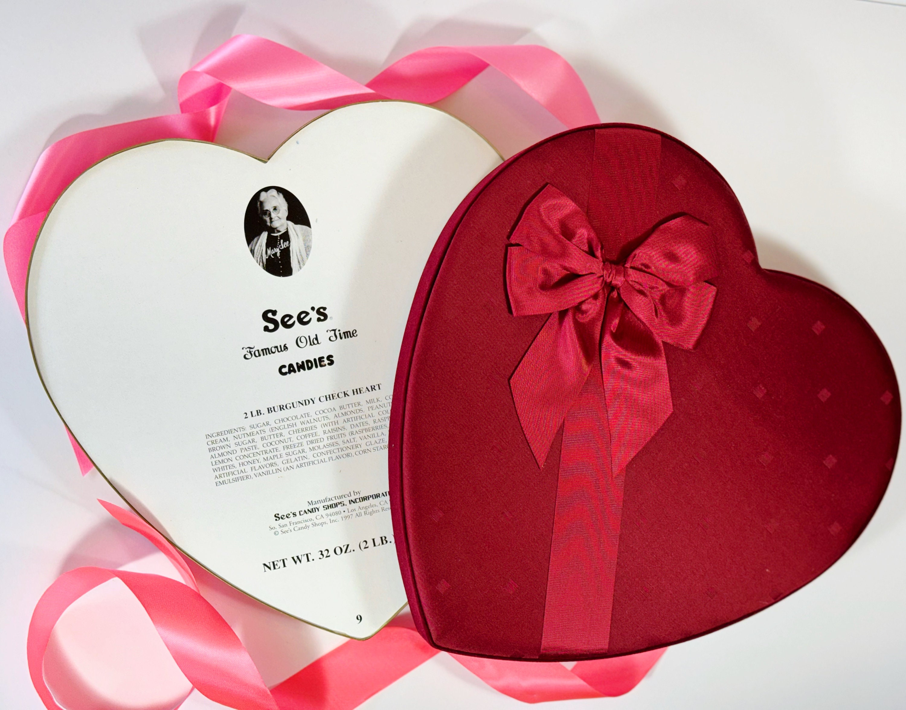 1990s Vintage Sees Candies Box is the burgundy Check Heart for 2lbs of ...