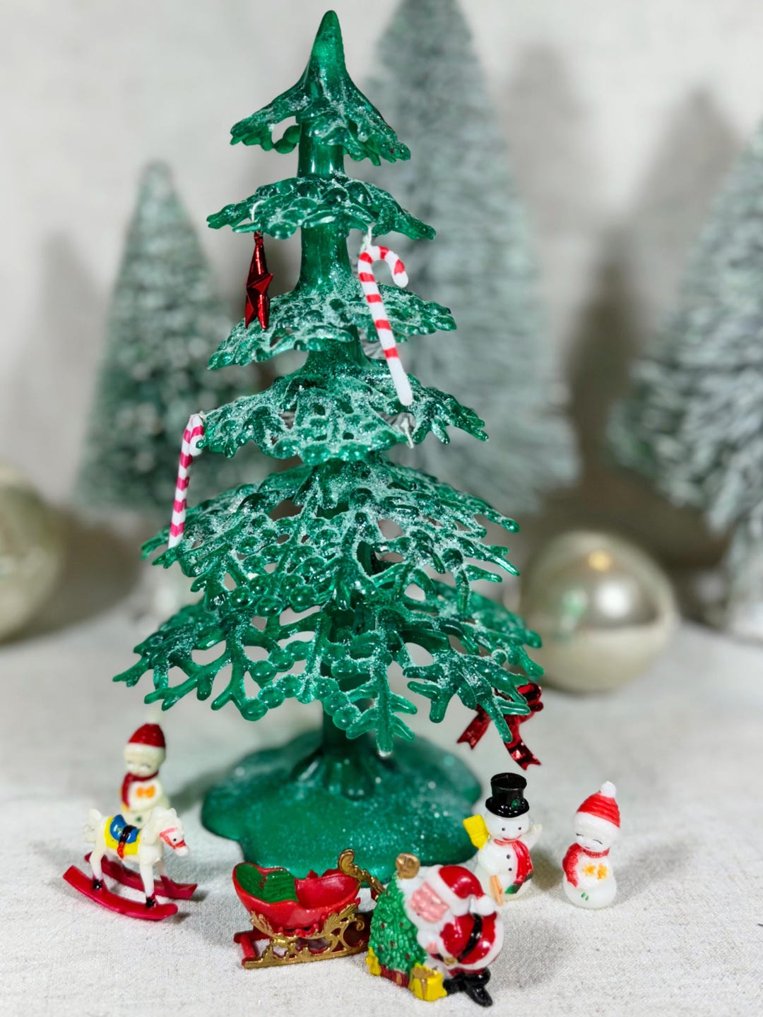 Rare Miniature Plastic Christmas Tree With Ornaments: MCM Holiday Decor ...