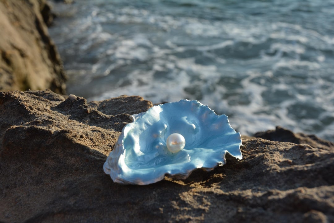 Oyster Jewelry Dish, Pearl Blue Shell Dish, Hand Painted Trinket Holder ...