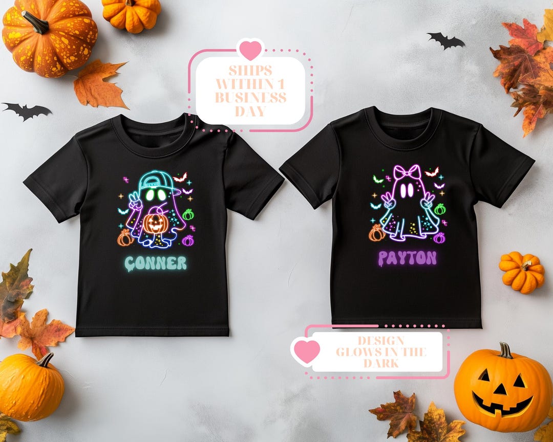 Glow in the Dark Neon Personalized Halloween Ghost Tshirt,custom Neon ...