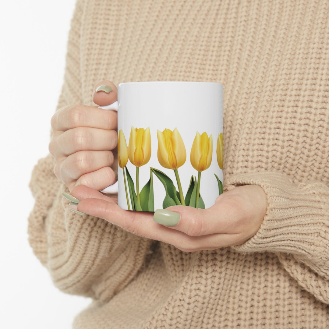 Yellow Tulip Mug, Tulip Coffee Mug, Flowers Mug, Boho Wildflowers Mug ...