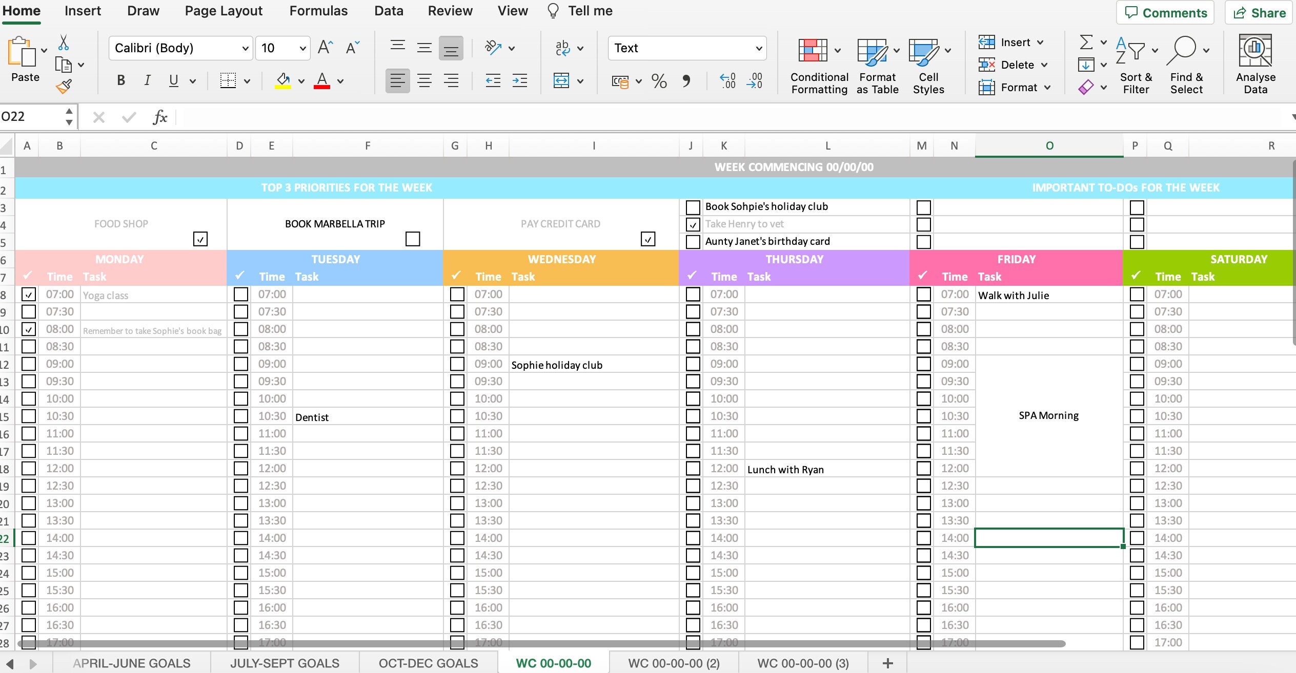 Customisable Excel Weekly Planner & Accountability Tracker - Etsy
