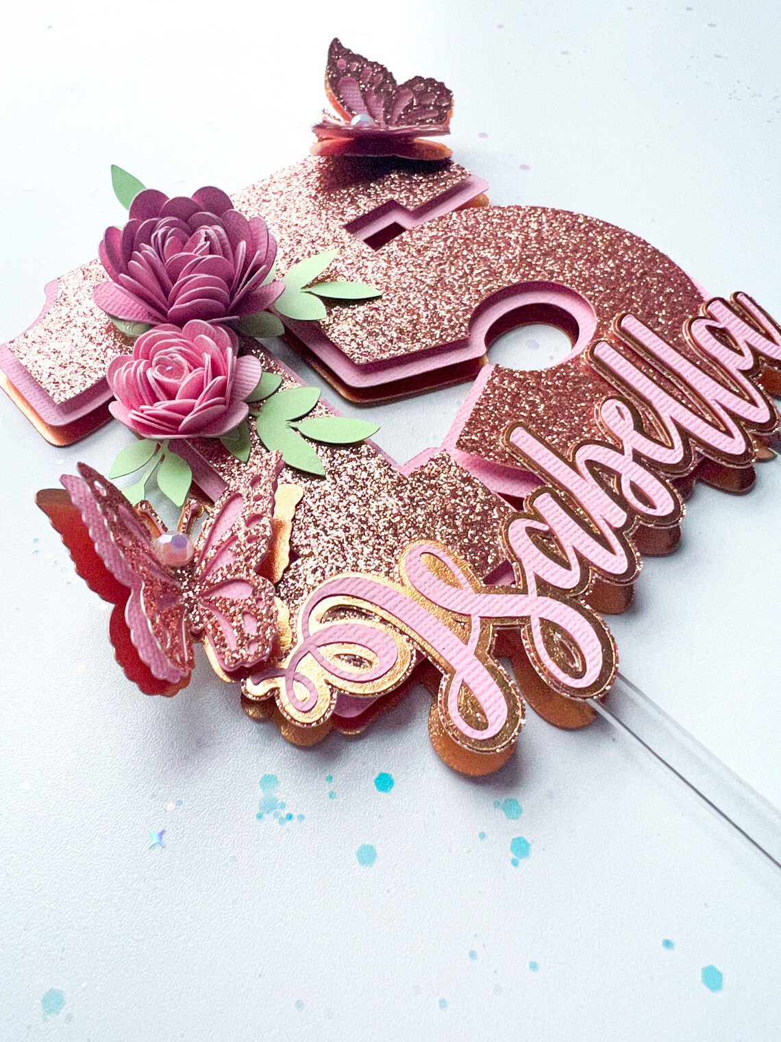 Rose Gold Cake Topper, Rose Gold and Pink Butterfly Cake Topper, Rose ...