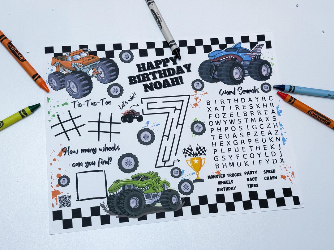 Monster Trucks Birthday Coloring Page for Kids, Monster Trucks Custom ...