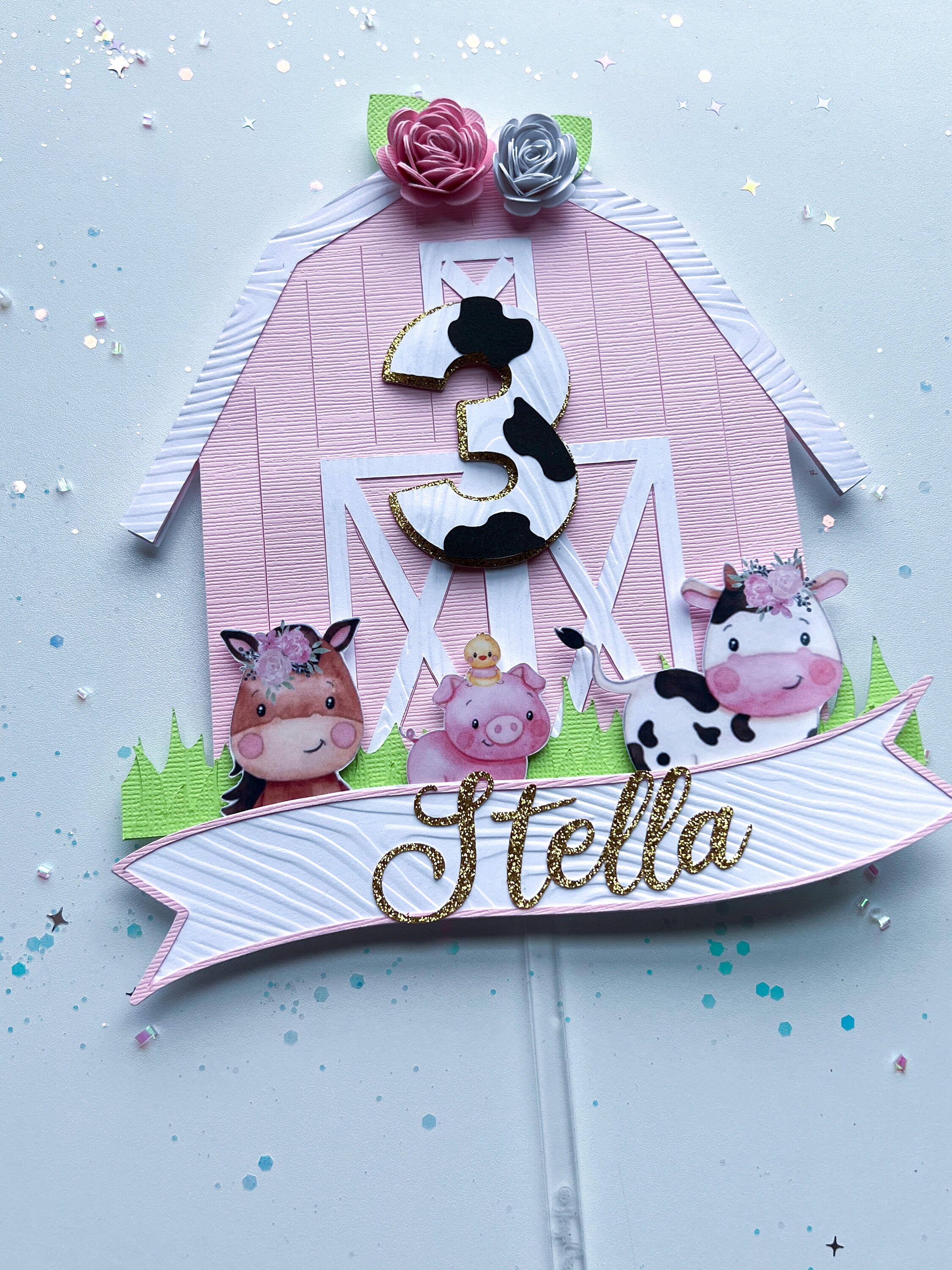 Pink Barn Cake Topper, Girly Farm Cake Topper, Pink Barn Birthday Party ...