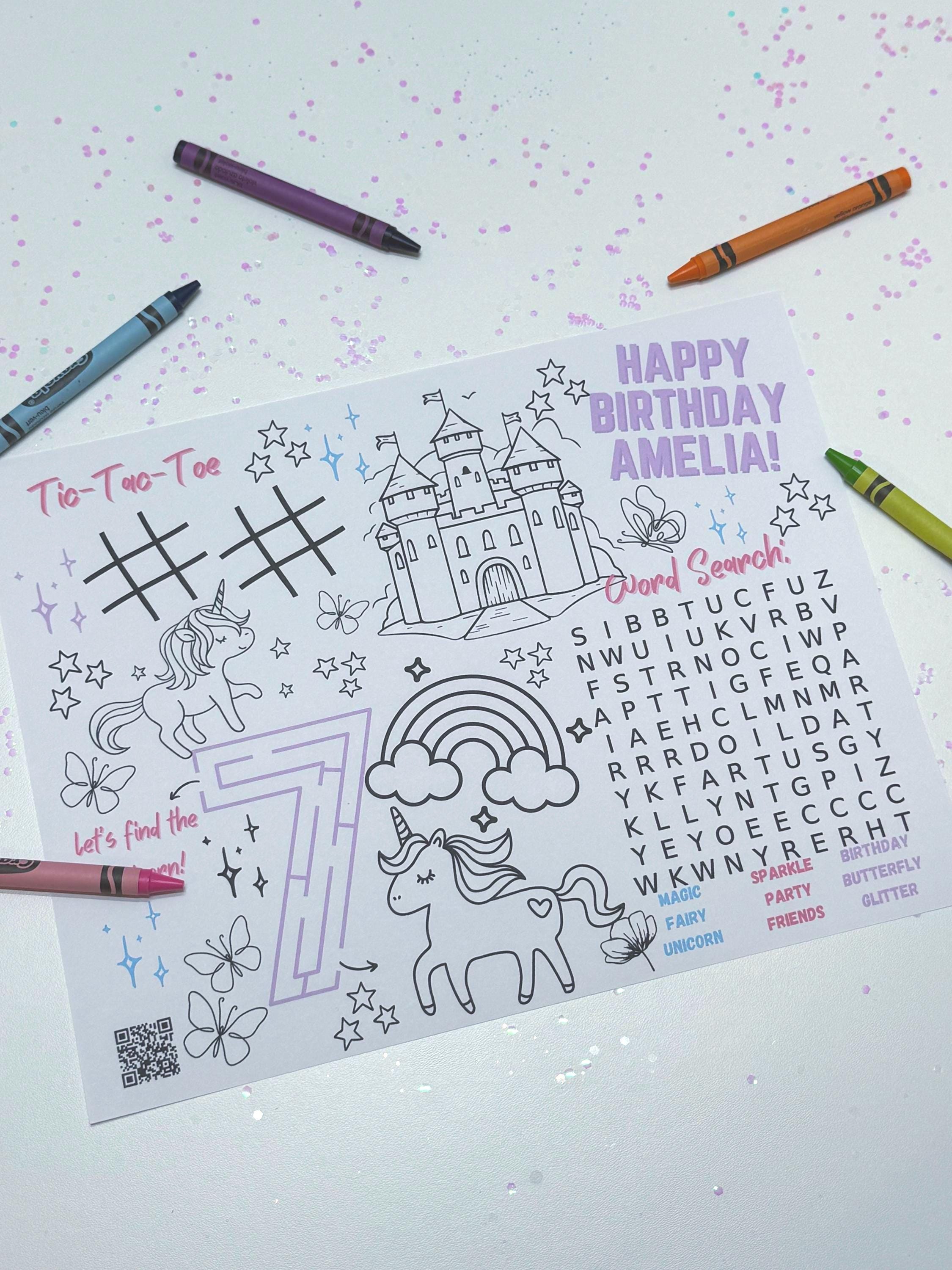 Unicorn Birthday Coloring Page for Kids, Magical Unicorn Custom ...