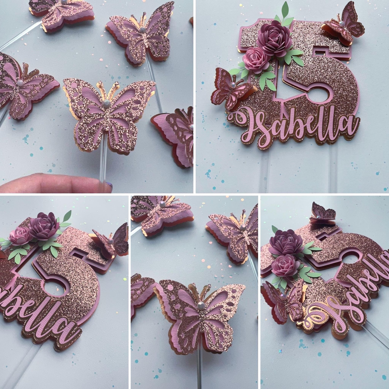 Rose Gold Cake Topper, Rose Gold and Pink Butterfly Cake Topper, Rose ...