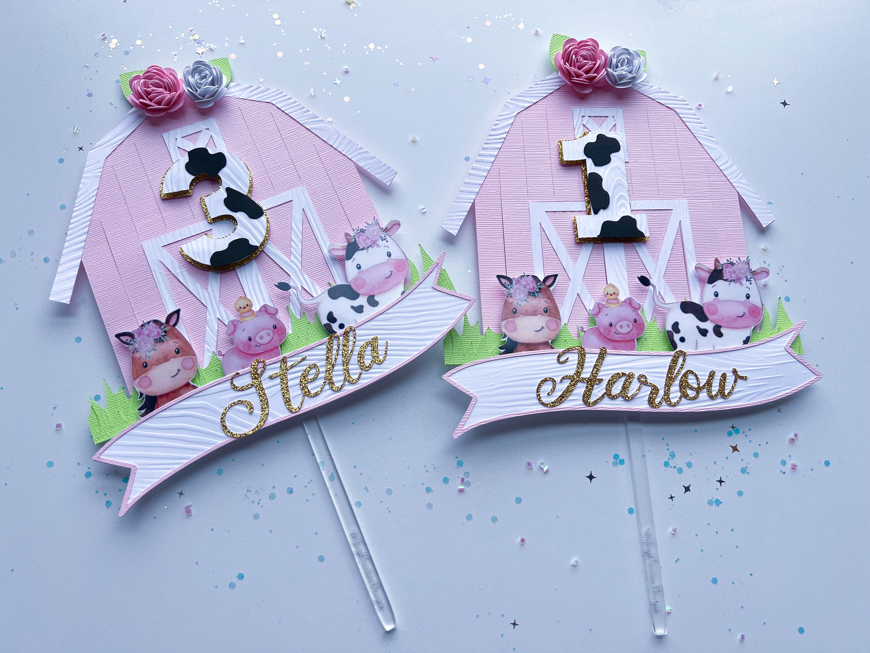 Pink Barn Cake Topper, Girly Farm Cake Topper, Pink Barn Birthday Party ...