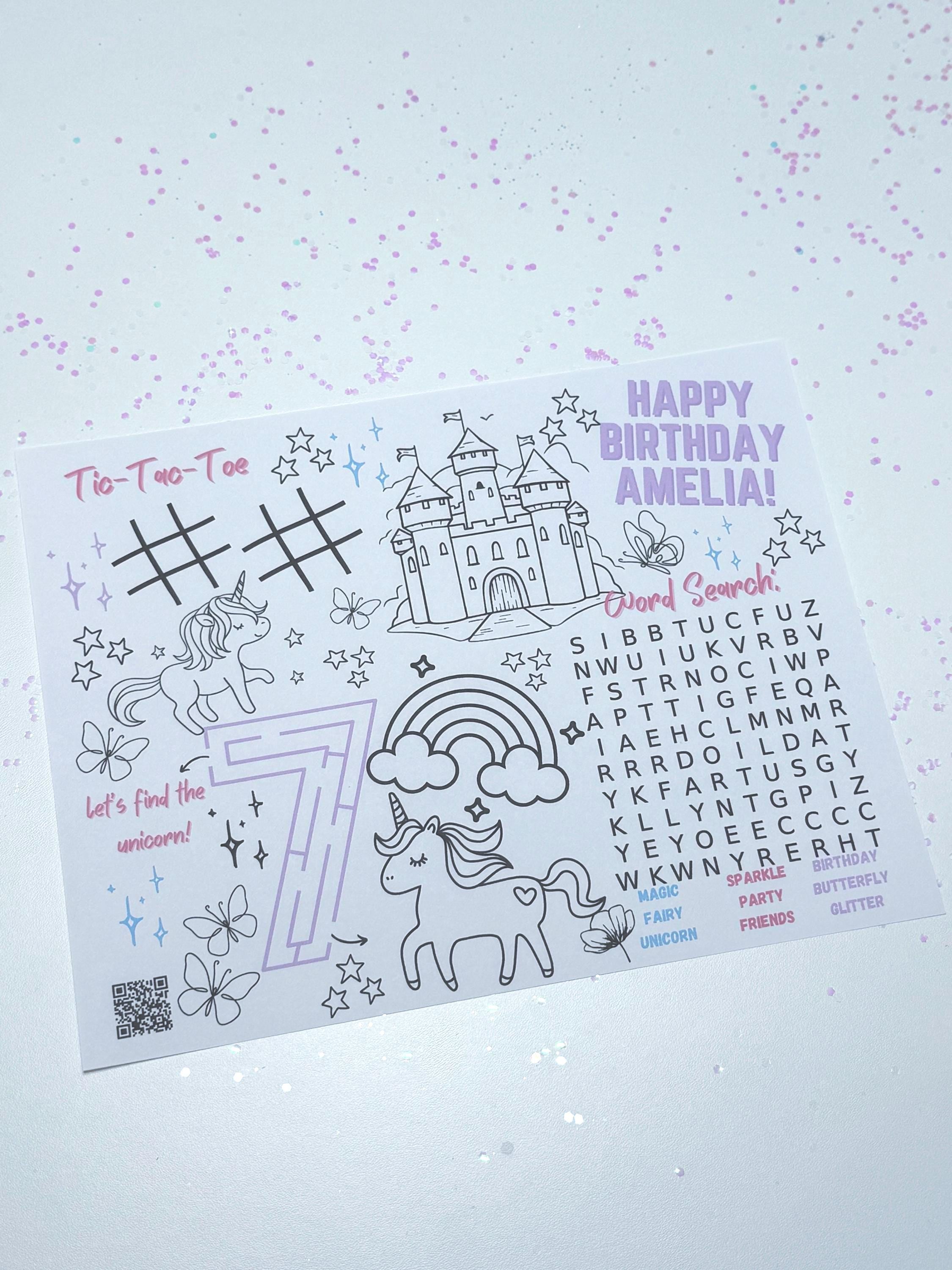 Digital Unicorn Coloring Page for Kids, Magical Unicorn Custom Birthday ...
