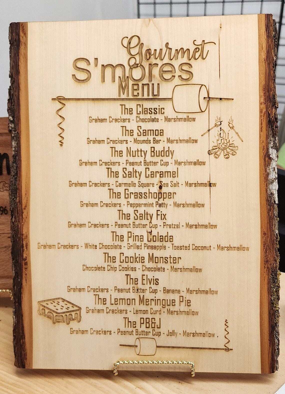 Gourmet S mores Menu Engraved On Solid Wood With Natural Bark Etsy Gourmet S mores Menu Engraved On Solid Wood With Natural Bark Etsy