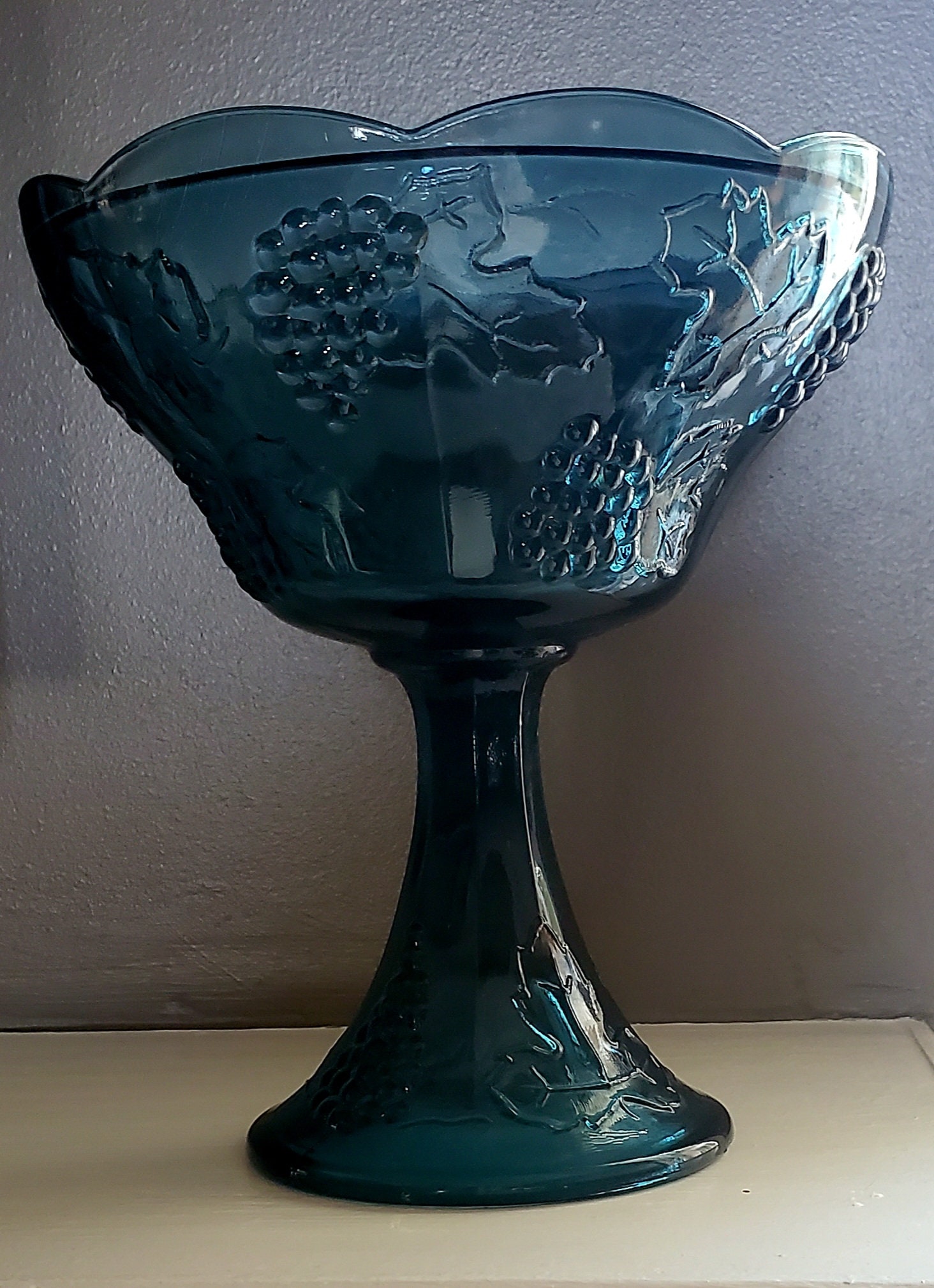 Vintage Blue Glass Fruit Bowl - Etsy