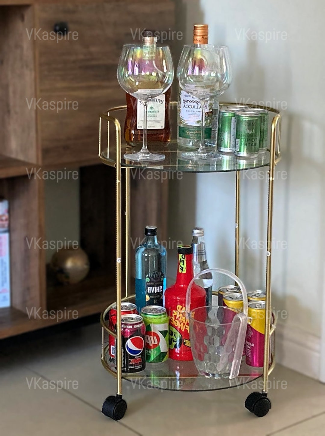 Gold Drinks Trolley Mini Bar Cart Wine Rack Drink Table Drinks Storage ...
