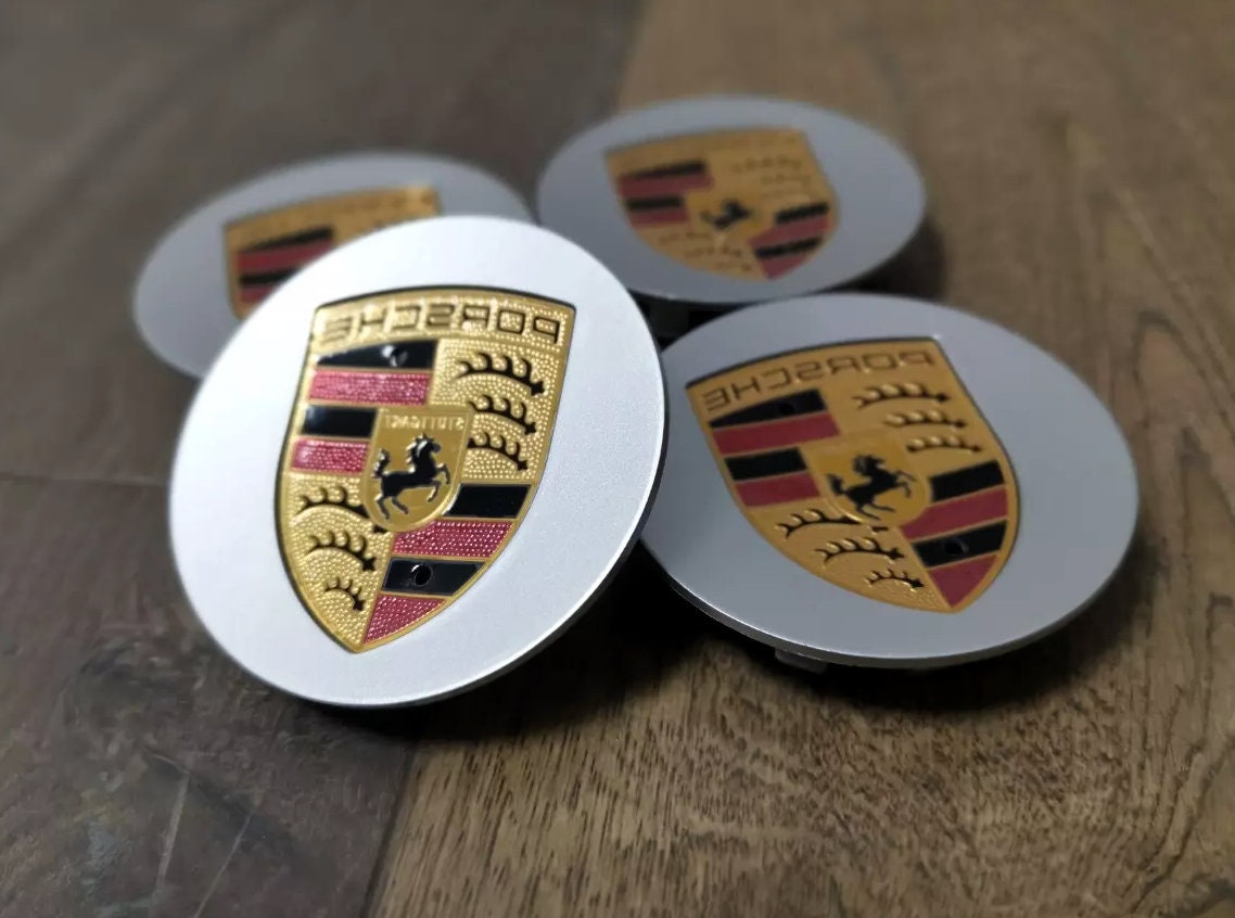 Set of 4 Porsche Silver Wheel Caps Badges 75mm Alloy Wheel Centre Caps ...