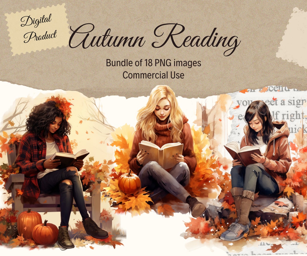 Clipart Autumn Reading Girl Watercolor Clipart for Junk Journal Clip ...