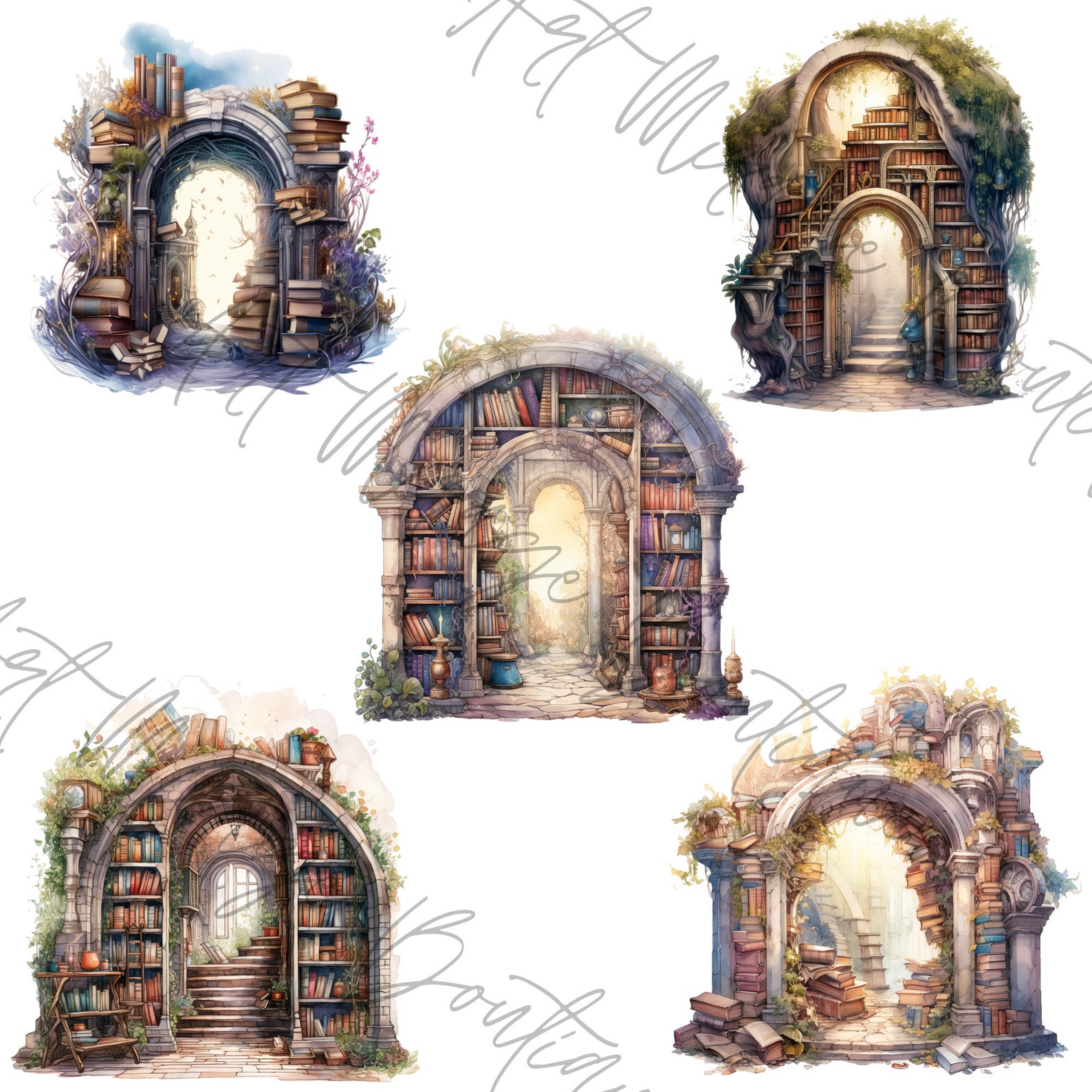 Mystical Library Clipart Bundle PNG Secret Library Antique Book Clipart ...