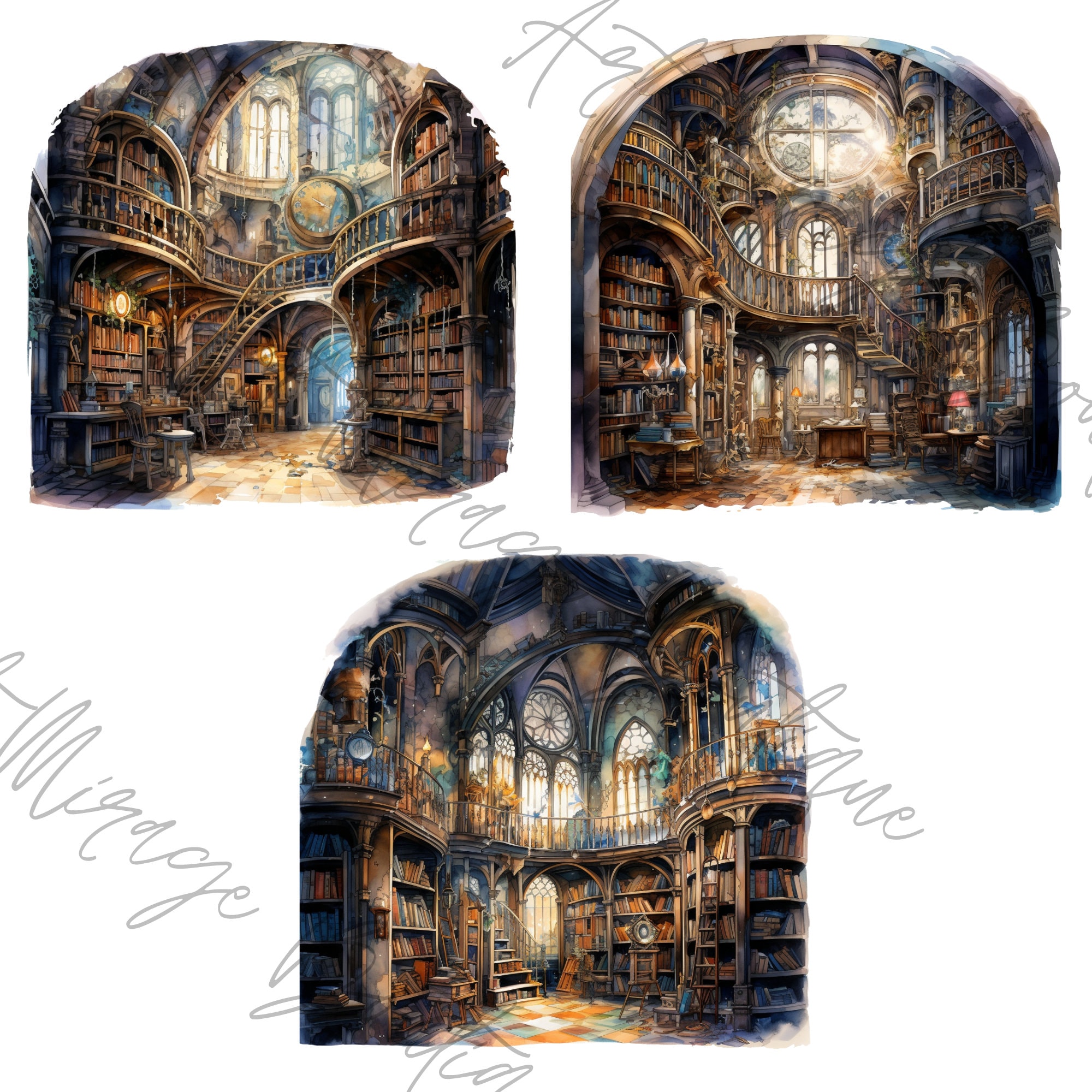 Mystical Library Clipart Bundle PNG Secret Library Antique Book Clipart ...