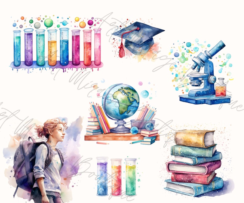 Watercolor School Clipart Back to School Clipart School Clipart PNG ...