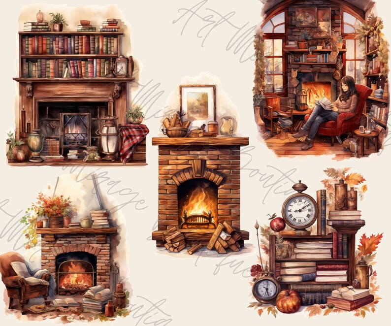 Clipart Cozy Reading Clipart Autumn Scene Clipart Cozy Fall Clipart ...