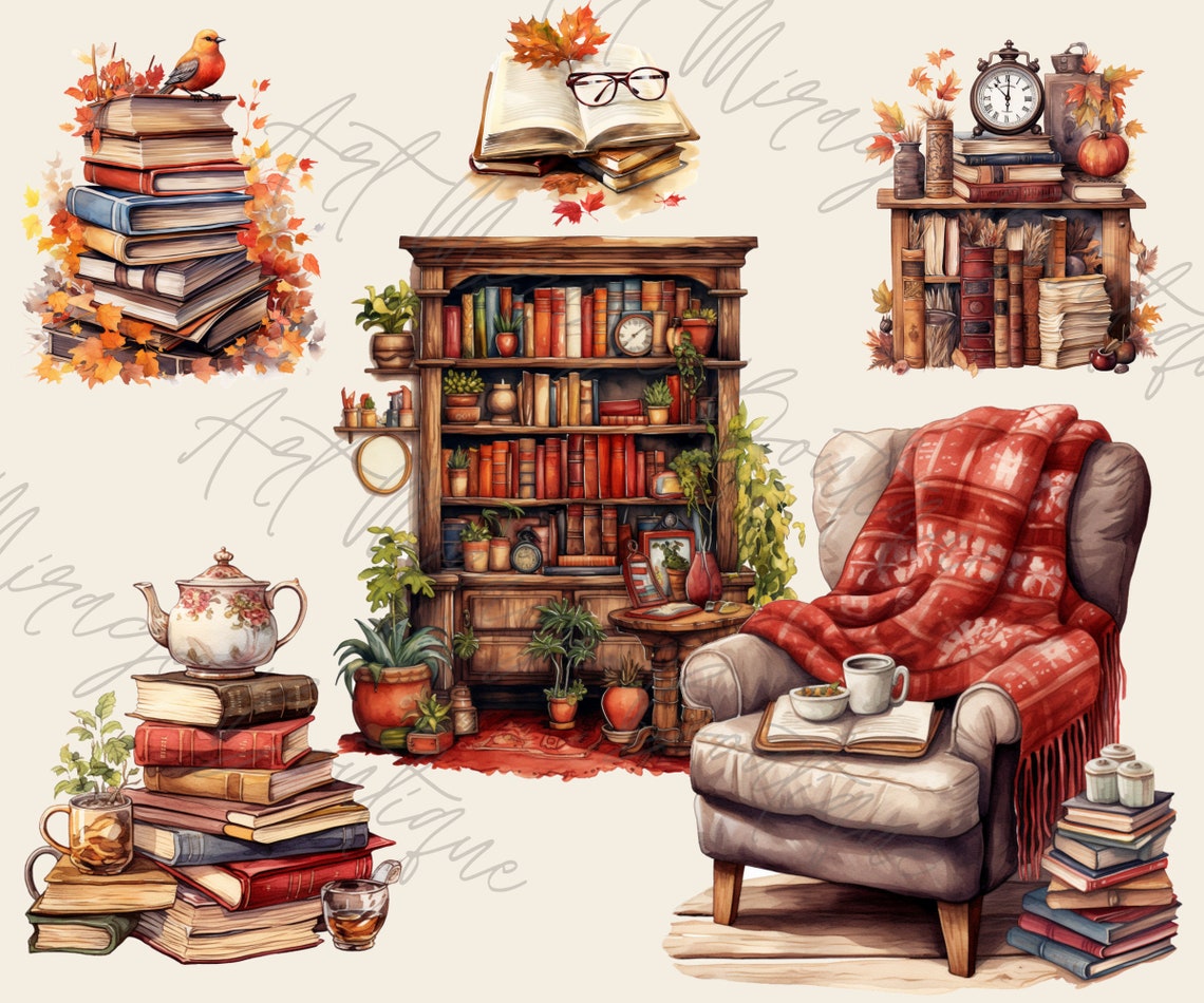 Clipart Cozy Reading Clipart Autumn Scene Clipart Cozy Fall Clipart ...