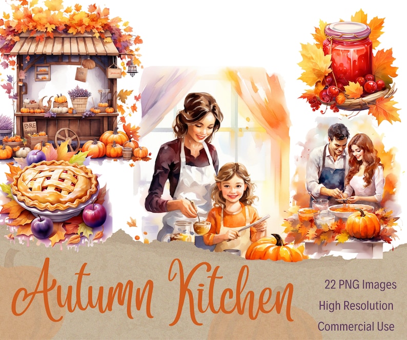 Watercolor Autumn Elements Clipart Fall Cozy Vibes Clip Art Tea Harvest ...