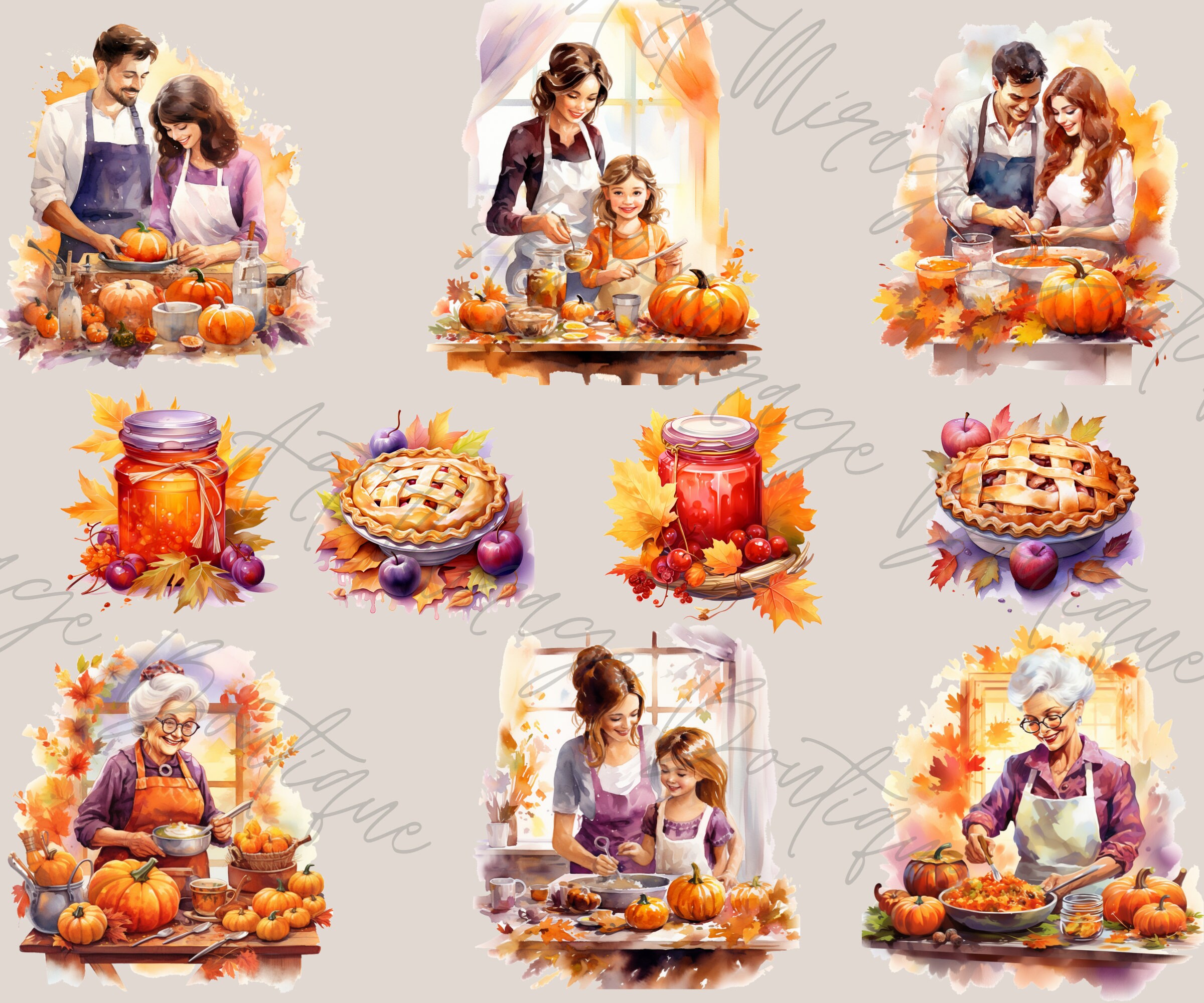 Watercolor Autumn Elements Clipart Fall Cozy Vibes Clip Art Tea Harvest ...