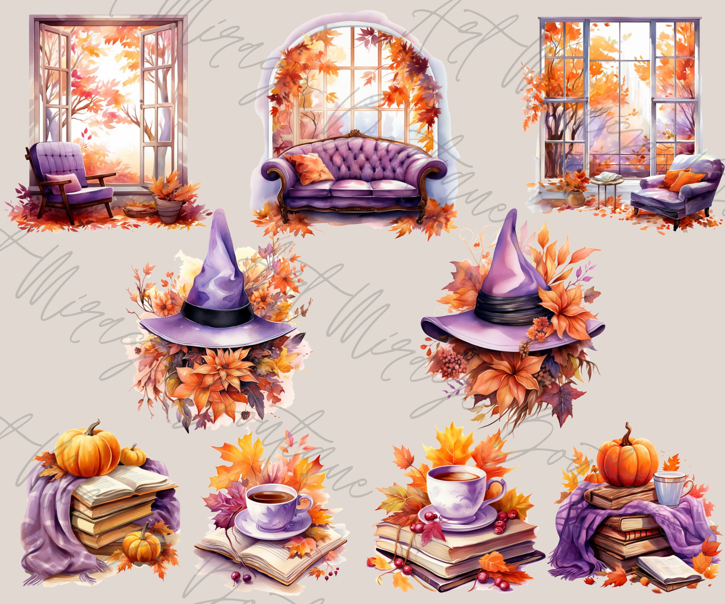 Watercolor Autumn Elements Clipart Fall Cozy Vibes Clip Art Tea Harvest ...