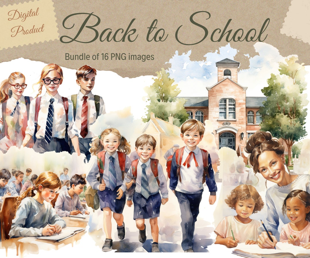 Clipart School Student Clipart Kit Digital Download Watercolor Back to ...