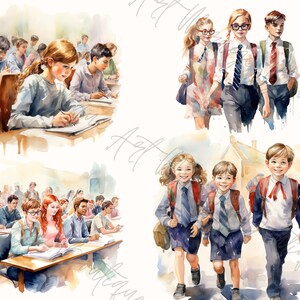 Clipart School Student Clipart Kit Digital Download Watercolor Back to ...