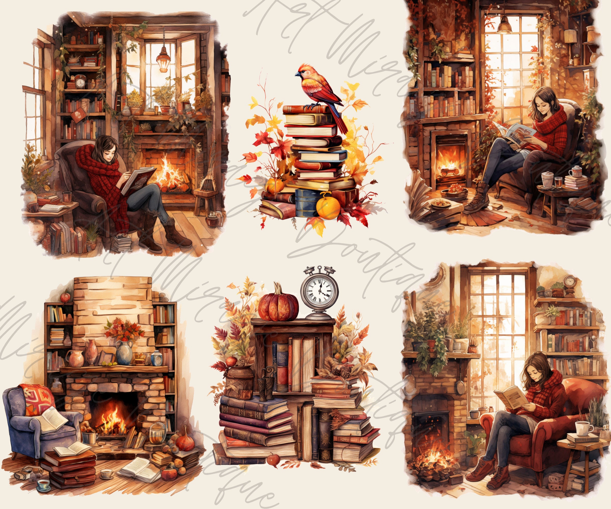 Clipart Cozy Reading Clipart Autumn Scene Clipart Cozy Fall Clipart ...