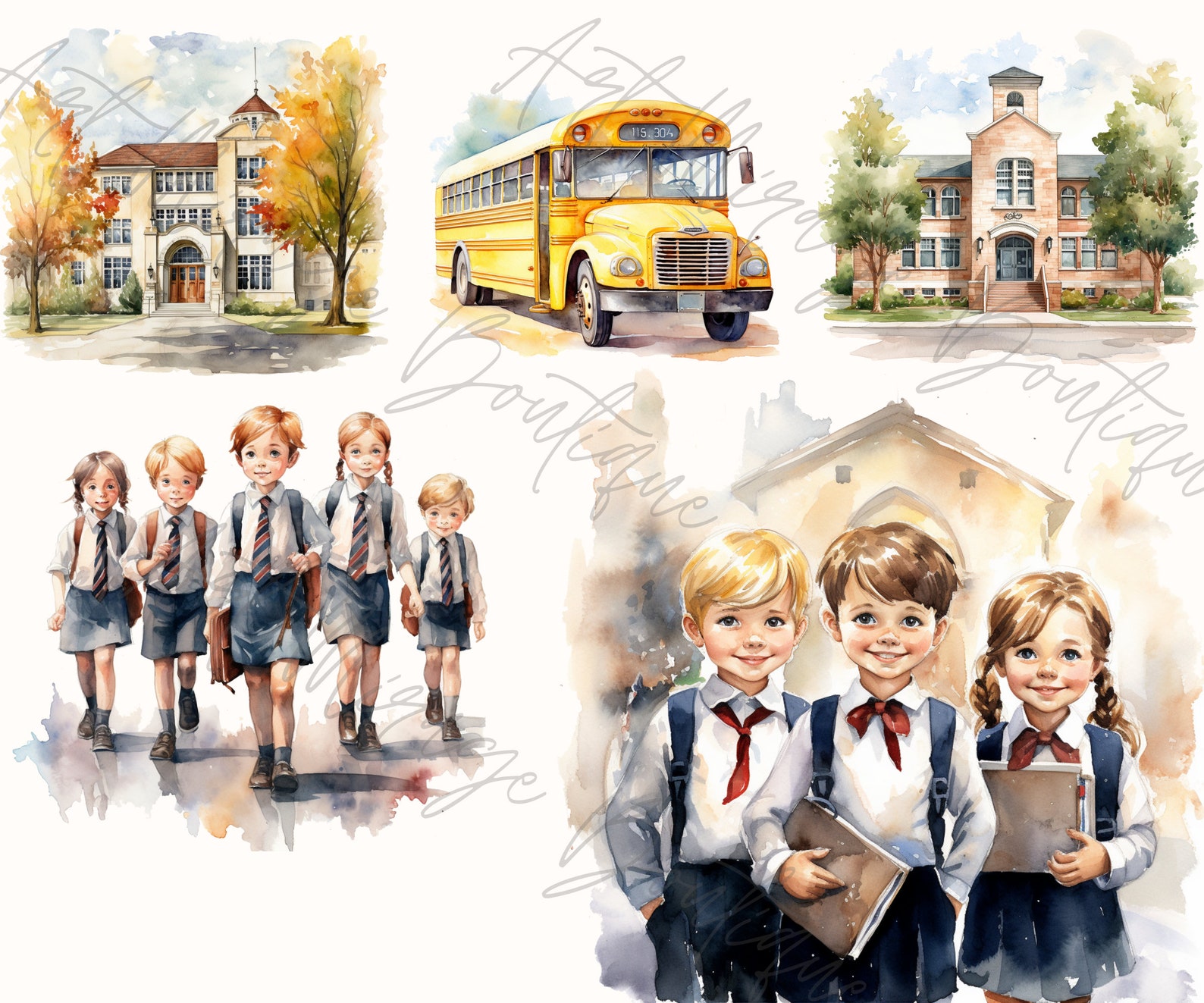 Clipart School Student Clipart Kit Digital Download Watercolor Back to ...