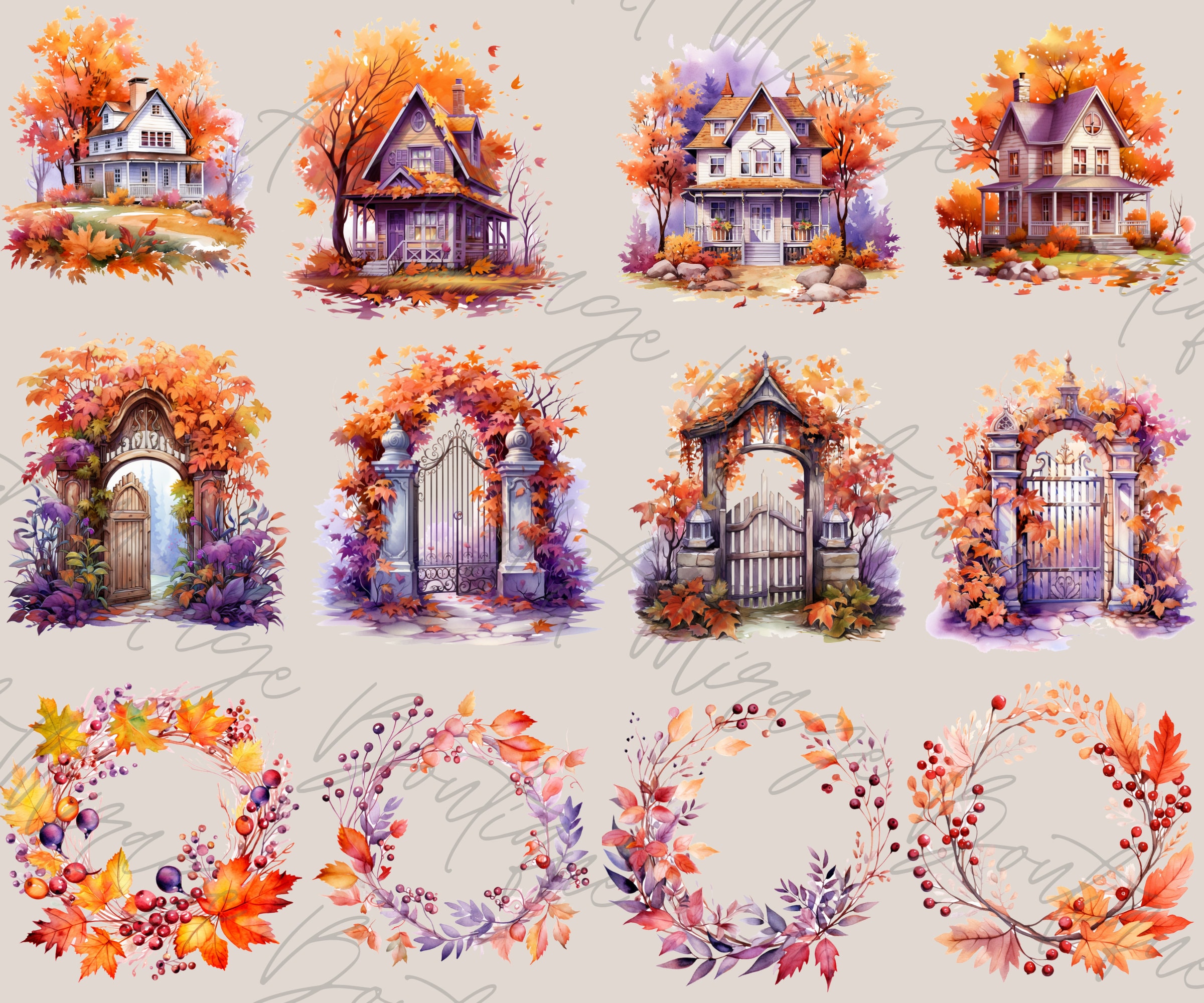 Watercolor Autumn Elements Clipart Fall Cozy Vibes Clip Art Tea Harvest ...