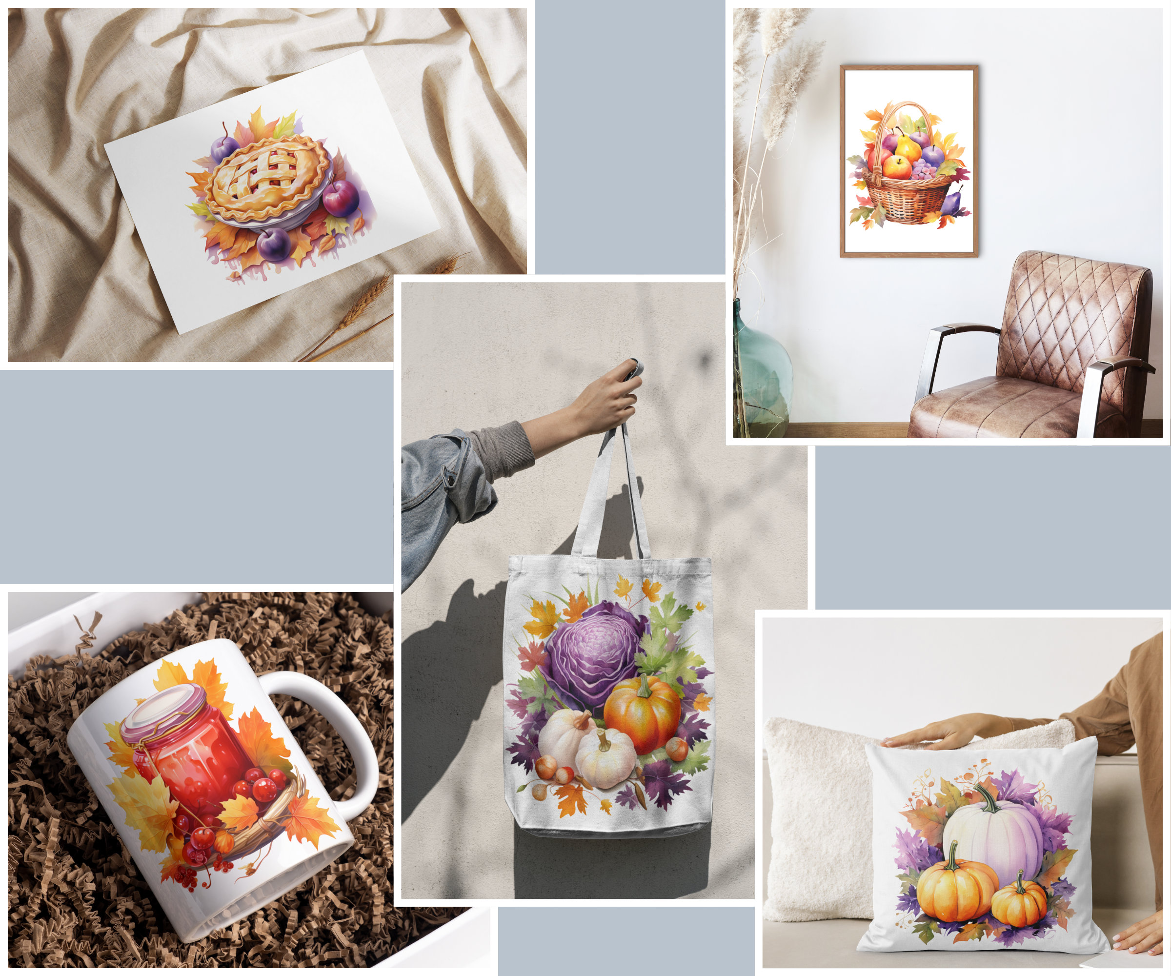 Watercolor Autumn Elements Clipart Fall Cozy Vibes Clip Art Tea Harvest ...