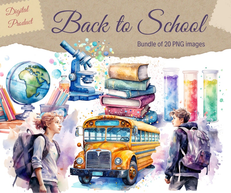 Watercolor School Clipart Back to School Clipart School - Etsy