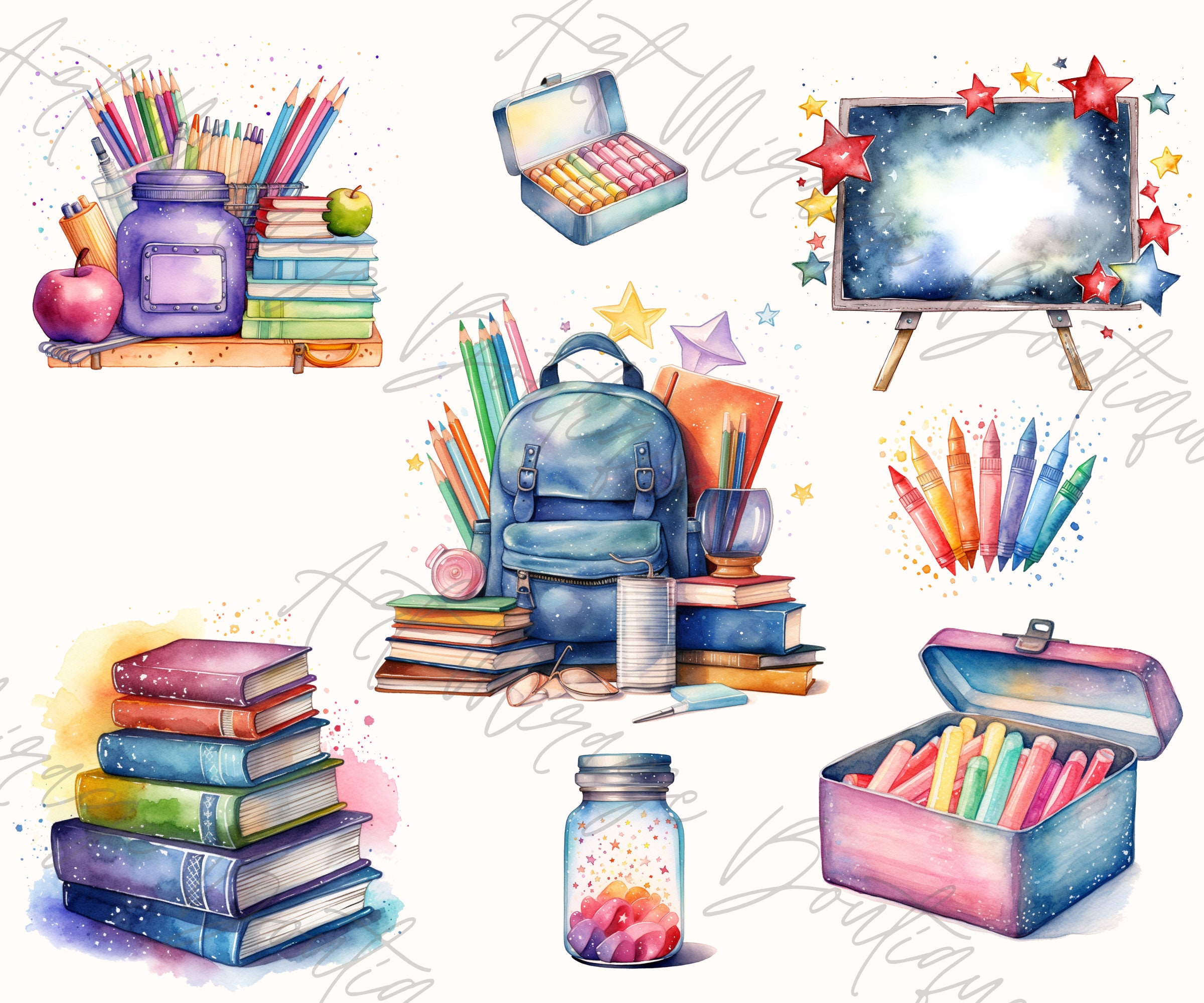 Watercolor School Clipart Back to School Clipart School Clipart PNG ...