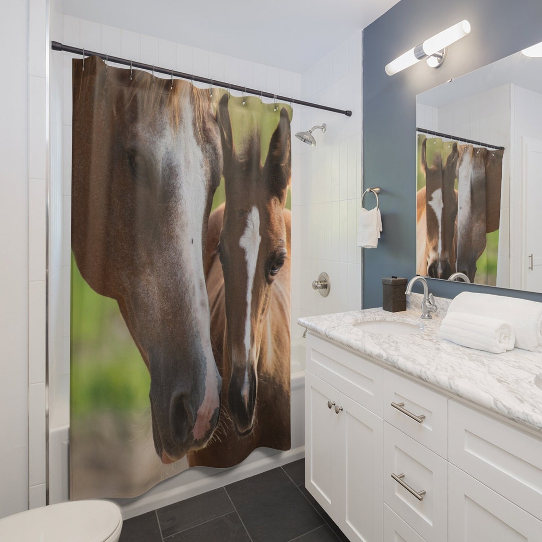 Horse Shower Curtain and Matching Bath Mat, Animal Lovers, Horse Farm ...