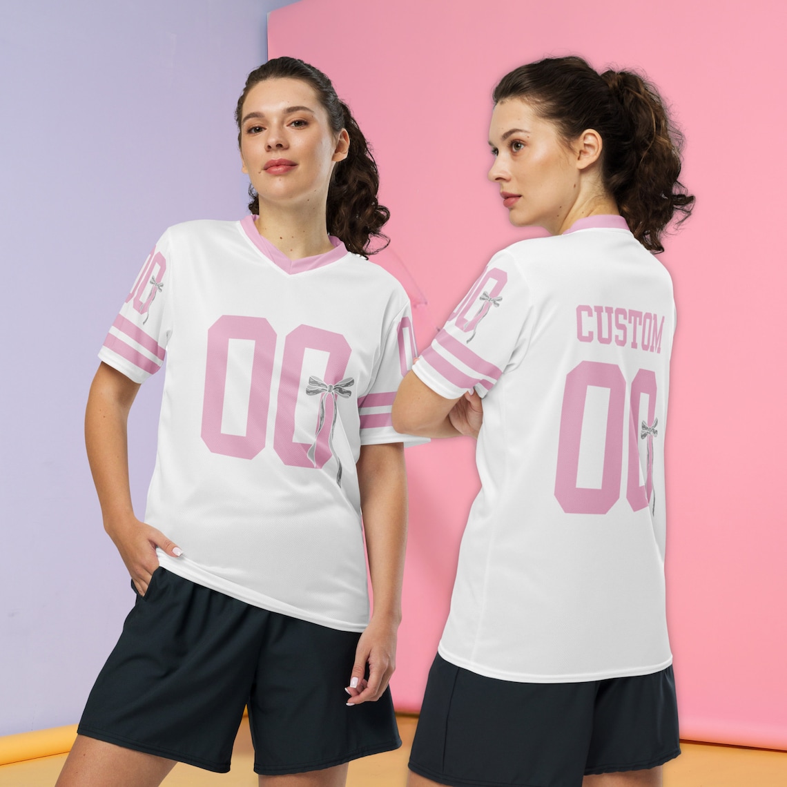 Custom Coquette Pink or White Jersey With Ribbon - Personalized Name ...