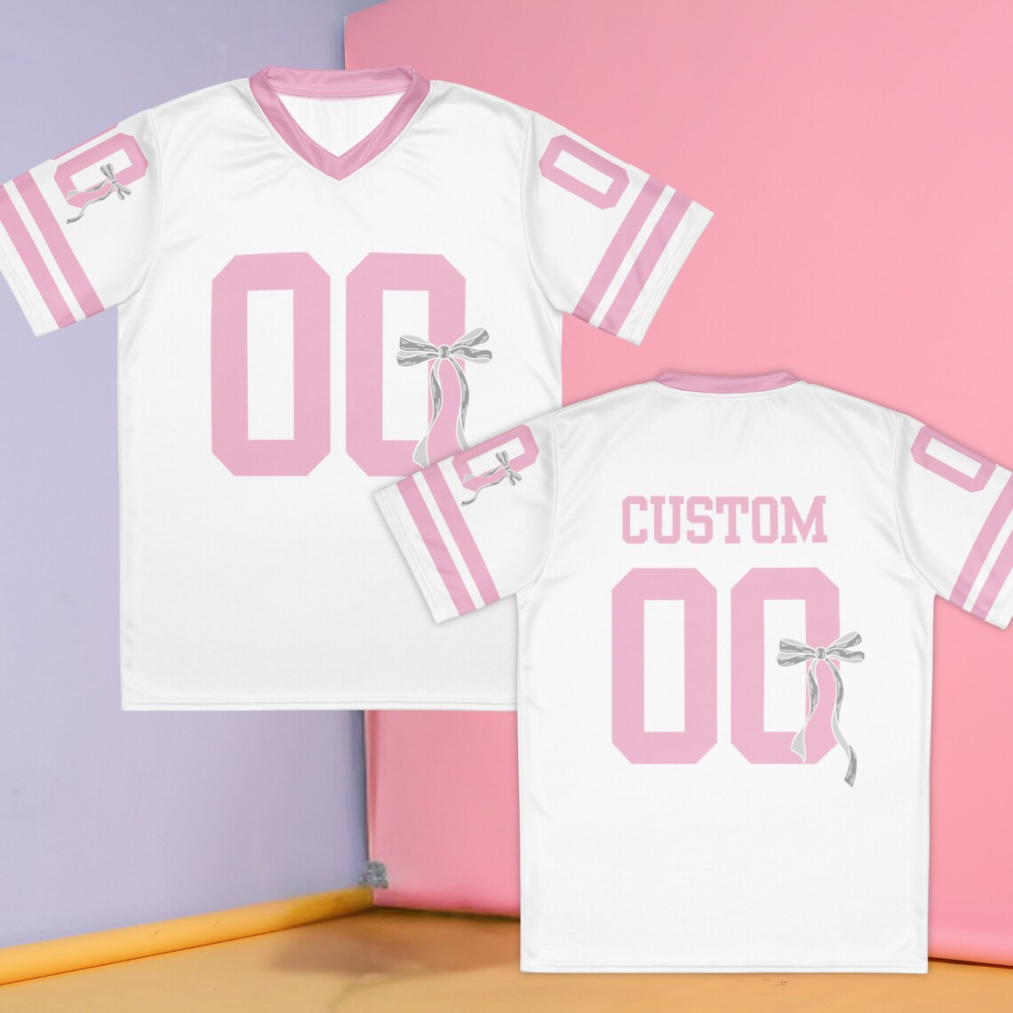 Custom Coquette Pink or White Jersey With Ribbon - Personalized Name ...