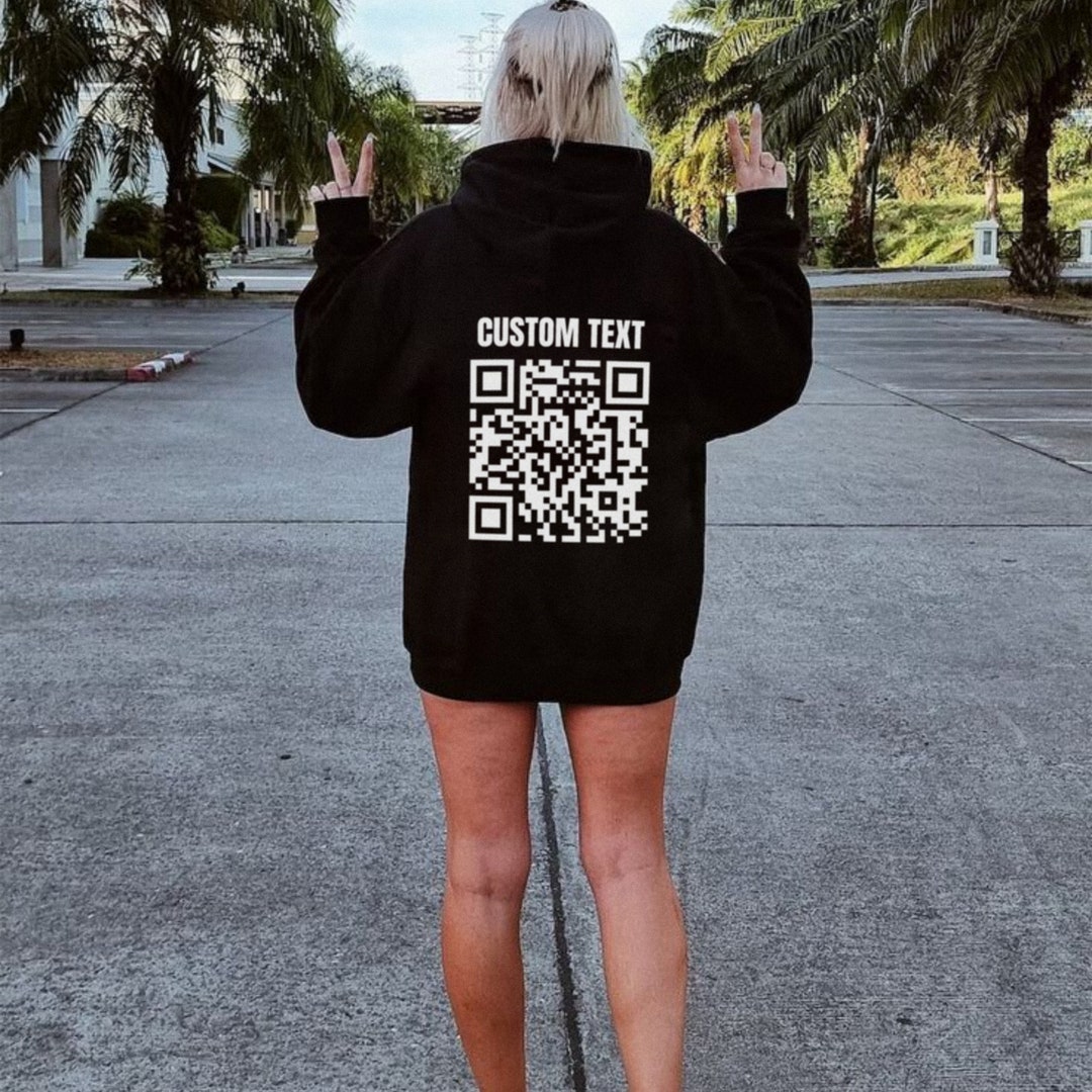 Your Custom Text QR Code Hoodie, Personalizable QR Code and Text Hoodie ...