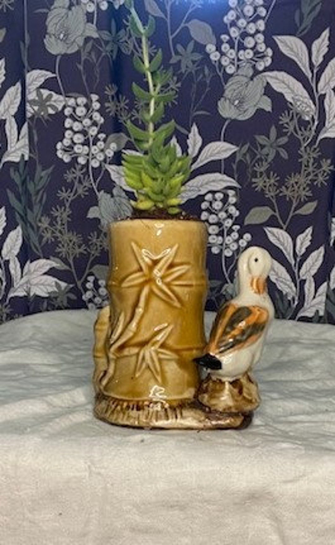 Vintage Tiki Planter With Live Succulent - Etsy