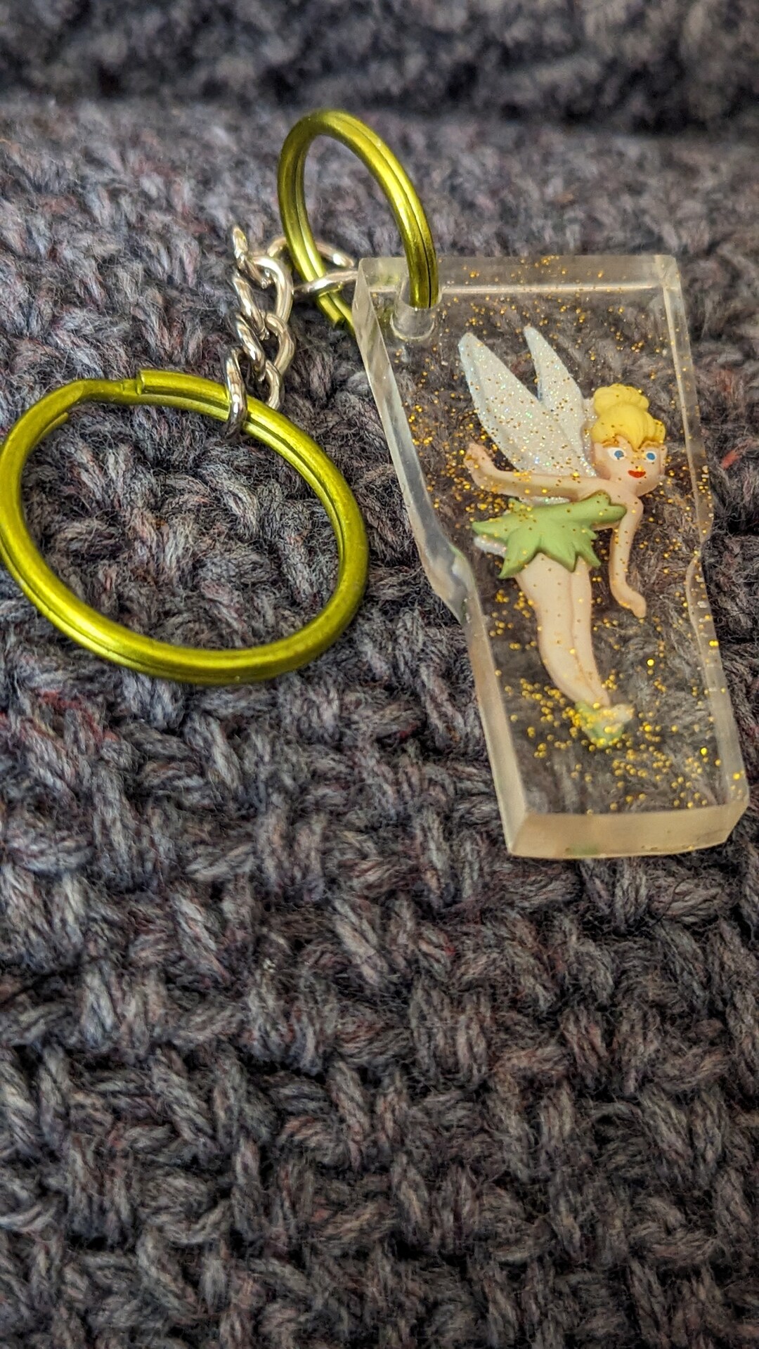 Gold Glitter Coffee Cup Resin Molded Keychain With Tinkerbell Inside ...
