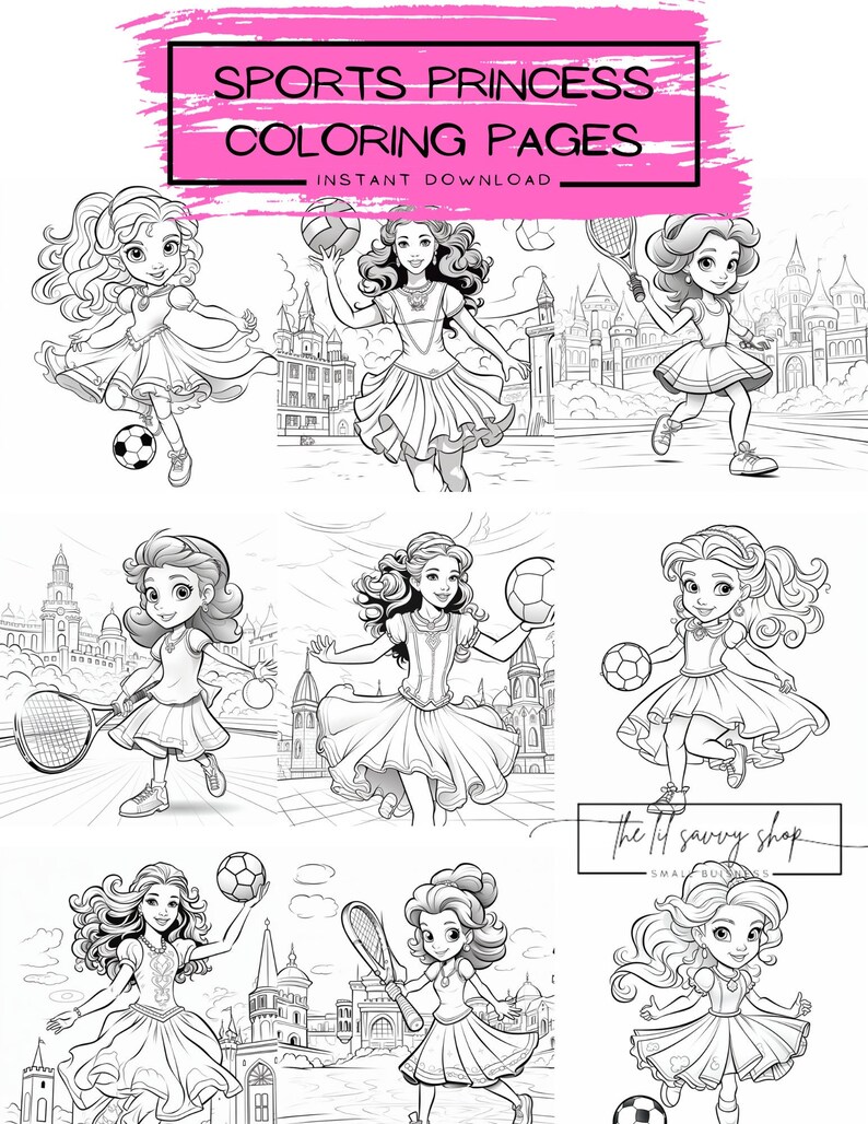 Princess Active Sports Coloring Pages - Etsy