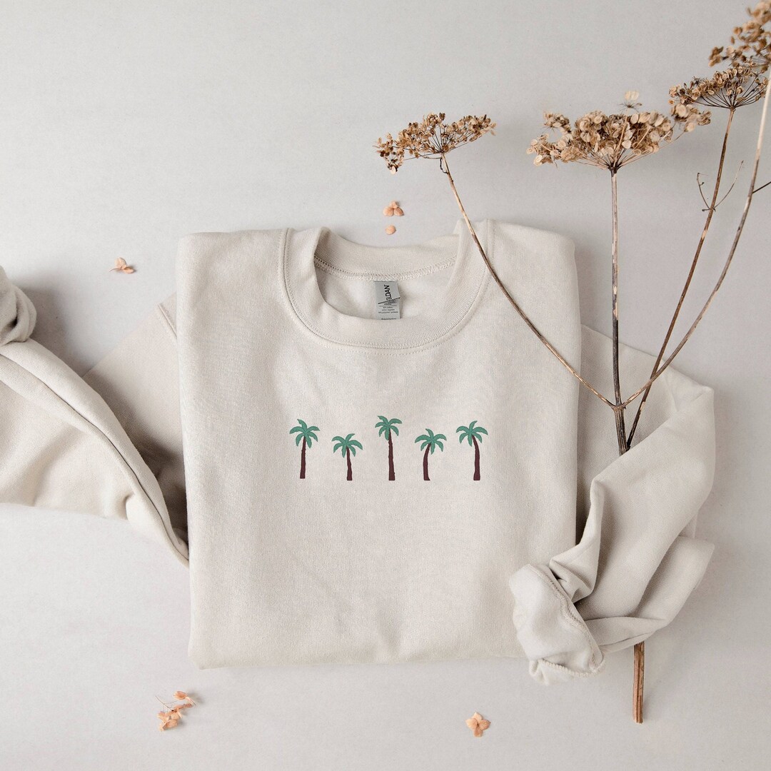 Palm Tree Embroidered Sweatshirt, Palm Beach Crewneck Sweatshirt, Cute ...