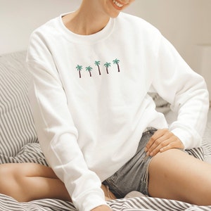 Palm Tree Embroidered Sweatshirt, Palm Beach Crewneck Sweatshirt, Cute ...