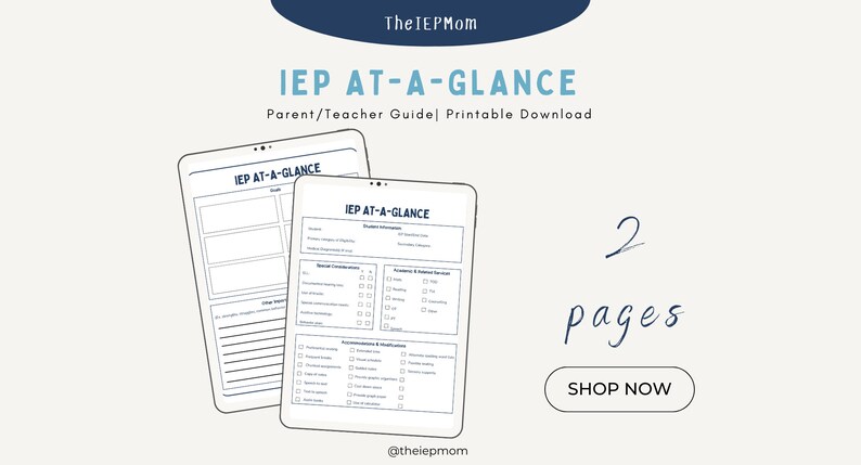 Printable | IEP At-a-glance - Etsy