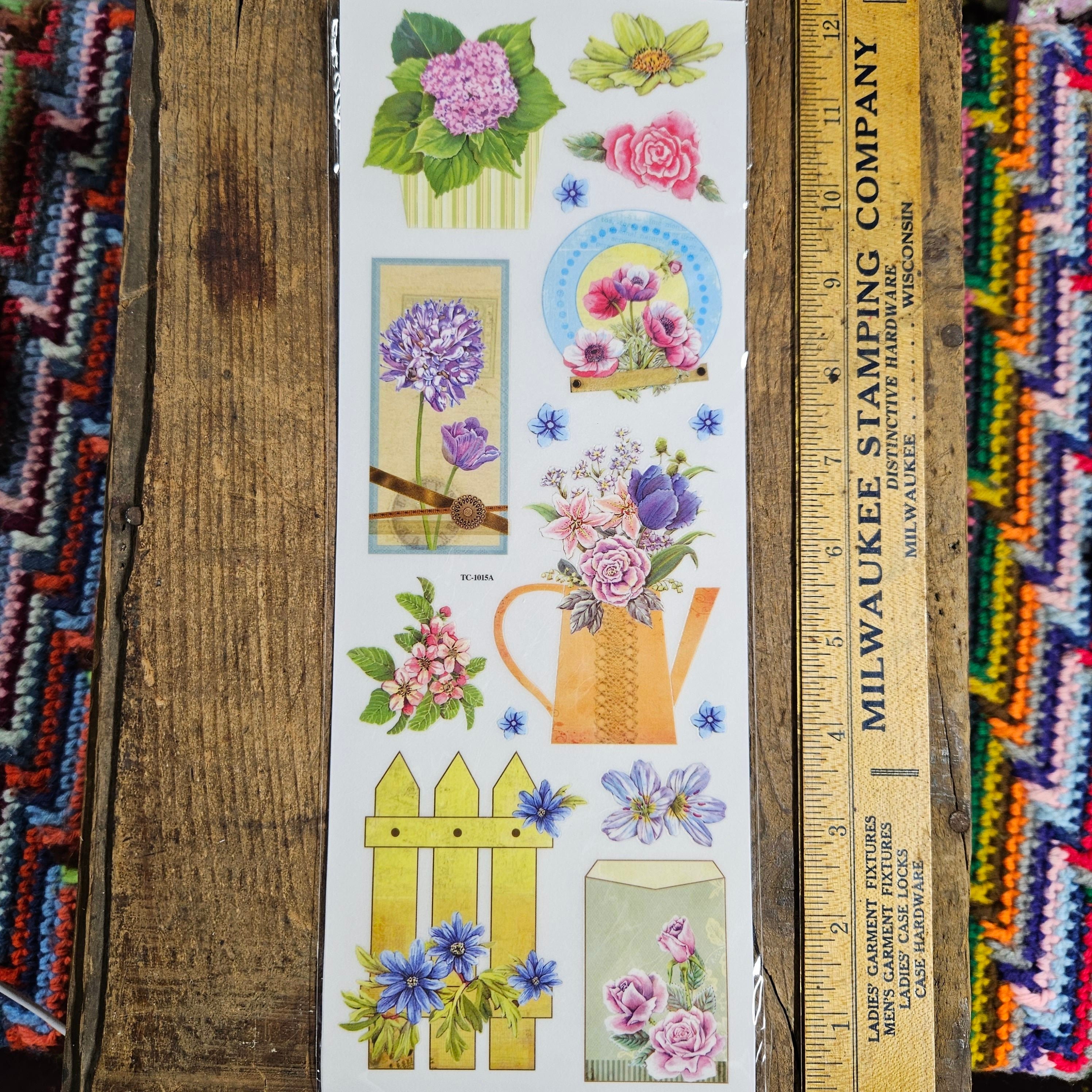 Rub on Stickers/ Garden Sticker/ Flower Stickers/ Die Cut Stickers for ...