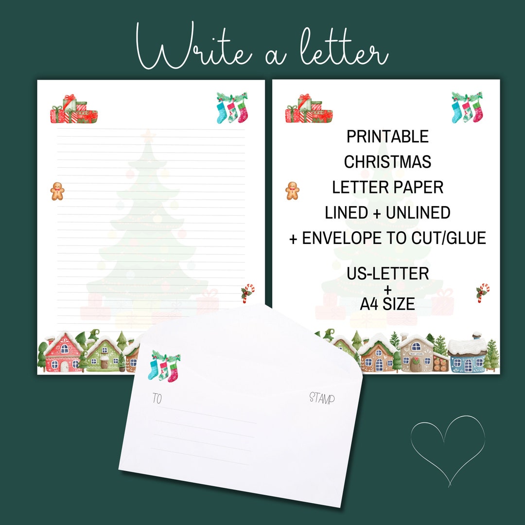 Christmas Printable Stationery & Envelopes for Download Lined - Etsy