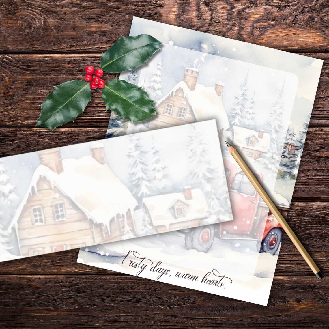 Printable Vintage Christmas Landscape Stationery Set, Printable Vintage ...