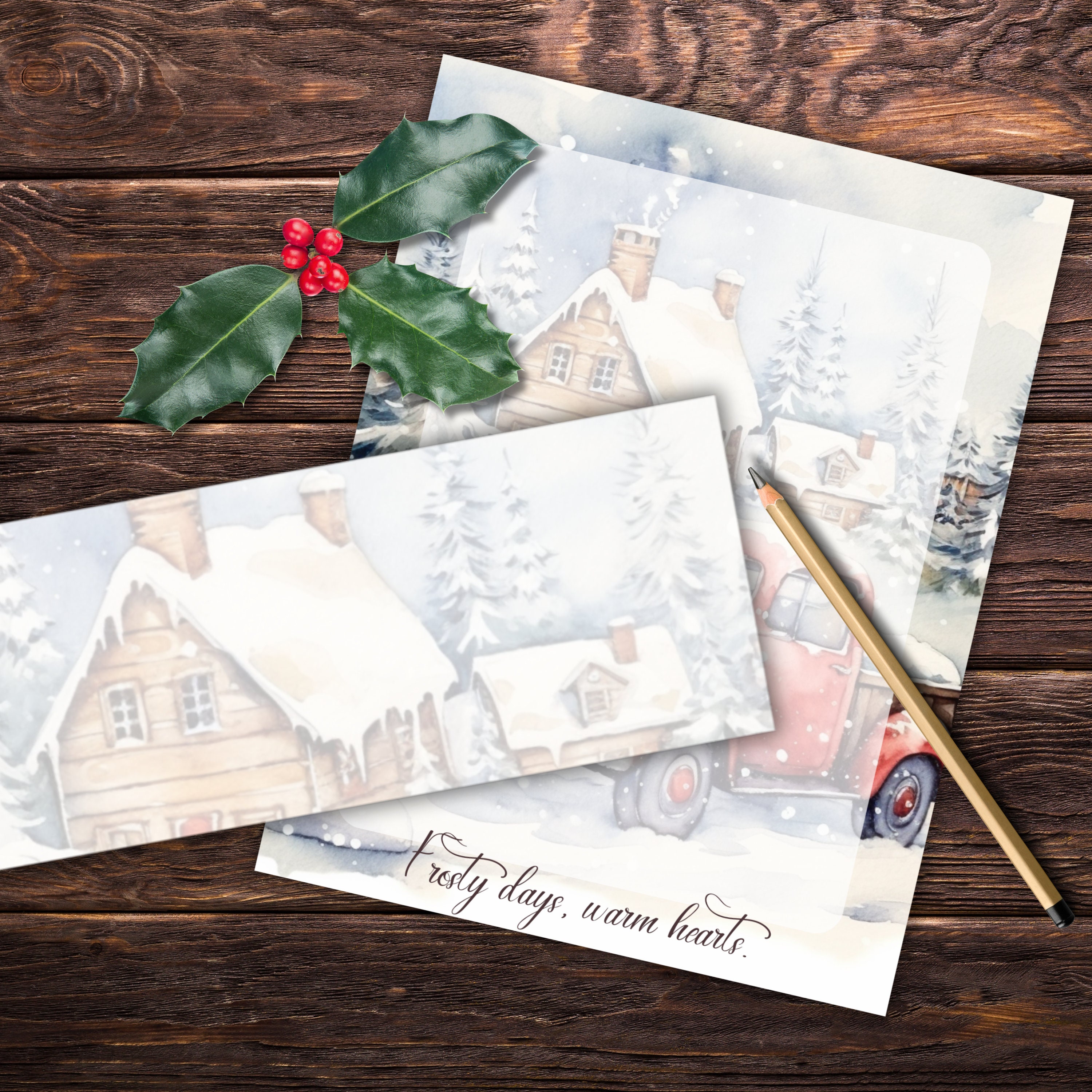 Printable Vintage Christmas Landscape Stationery Set, Printable Vintage ...