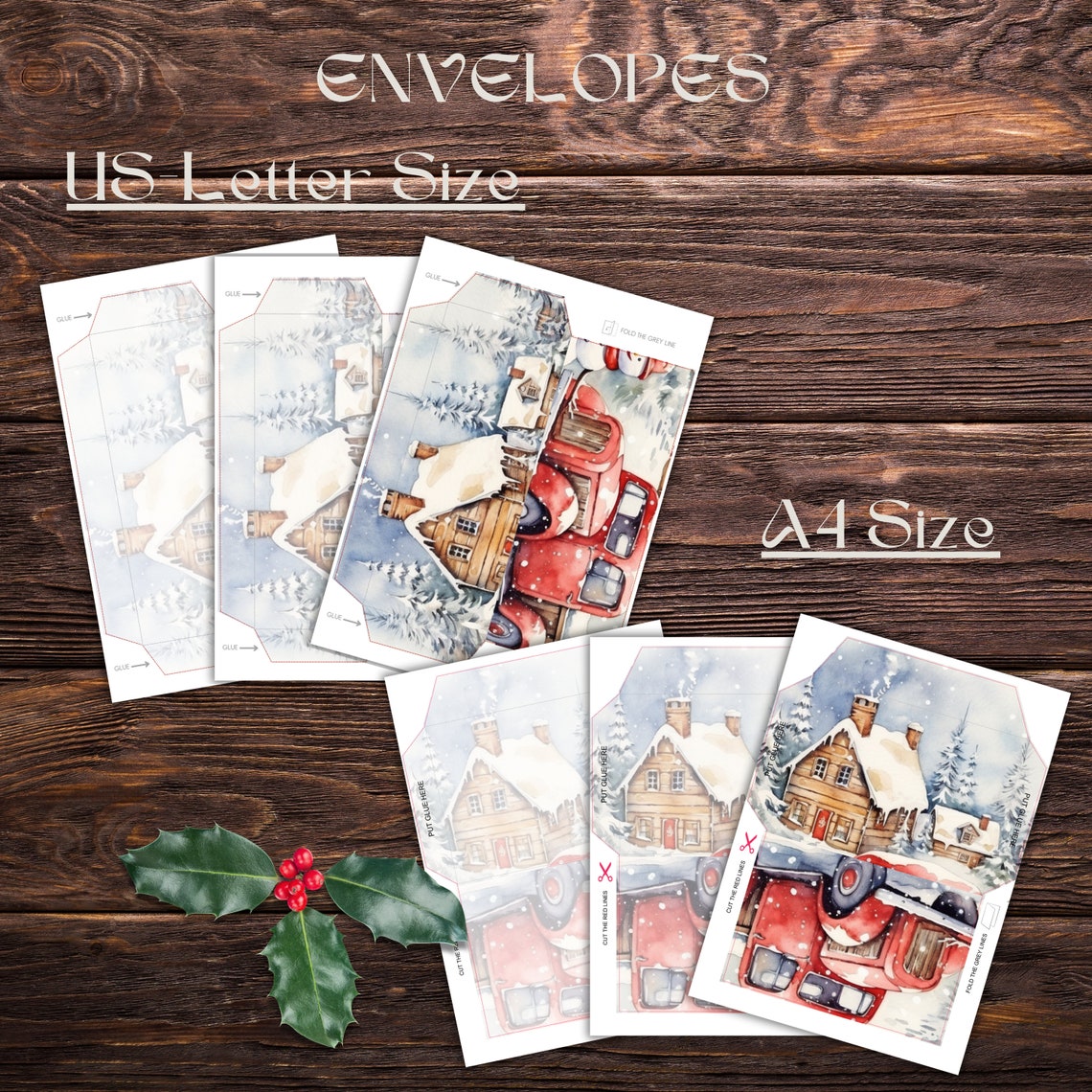 Printable Vintage Christmas Landscape Stationery Set, Printable Vintage ...