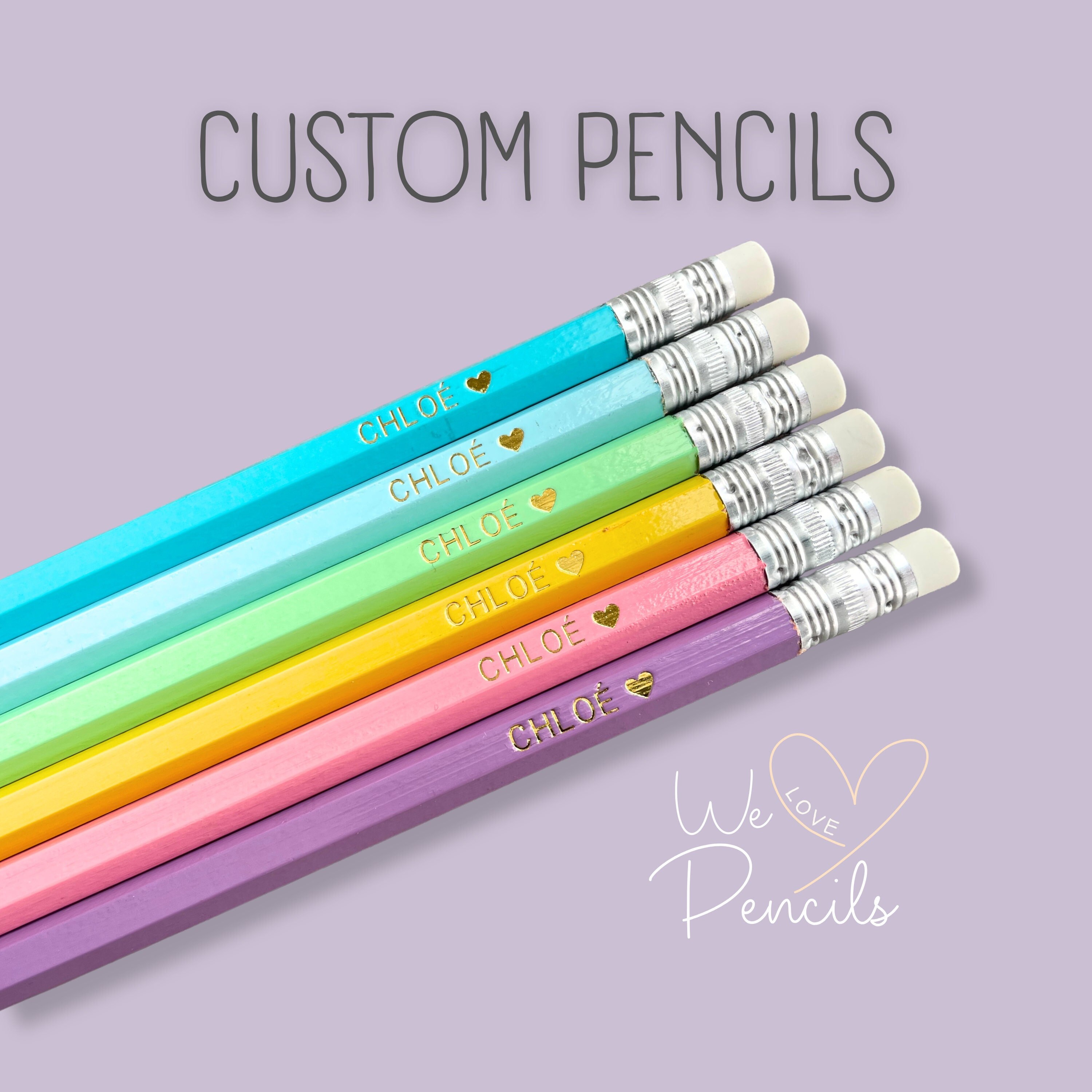 Personalized Pastel Pencils With Eraser, Custom Graphite Pencil Gift ...
